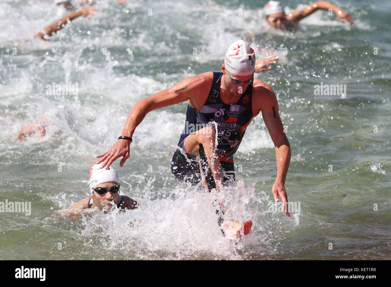 ISTANBUL, TURKEY - JULY 30, 2017: Athletes competing in swimming ...