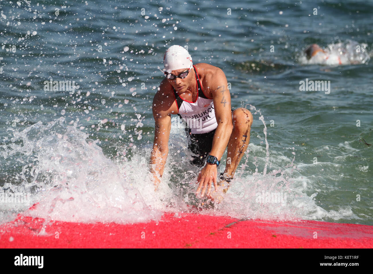 ISTANBUL, TURKEY - JULY 29, 2017: Athlete competing in swimming ...