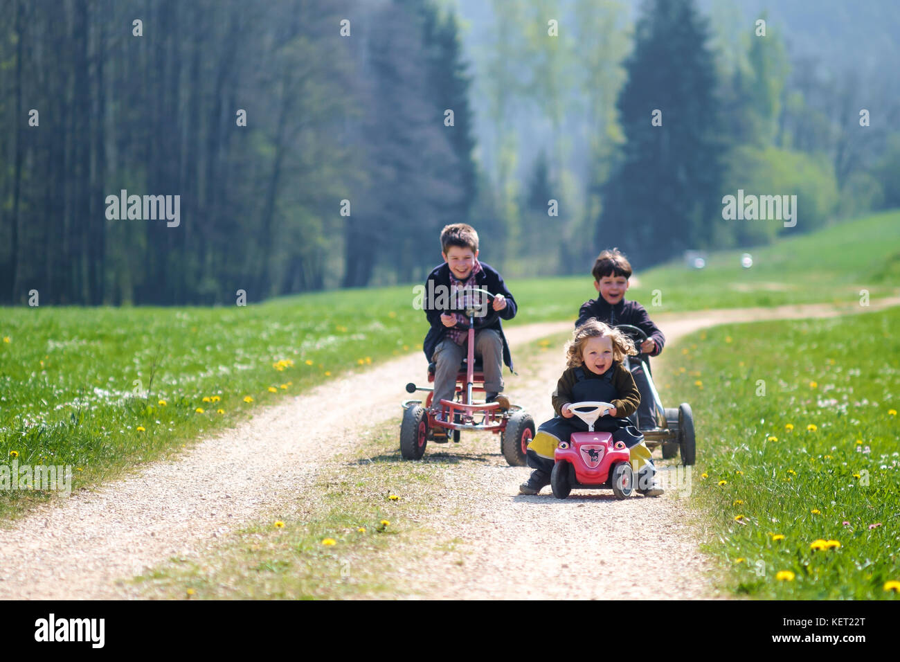 Children in Franconian countryside, Lochau, Eggersdorf, Bavaria ...