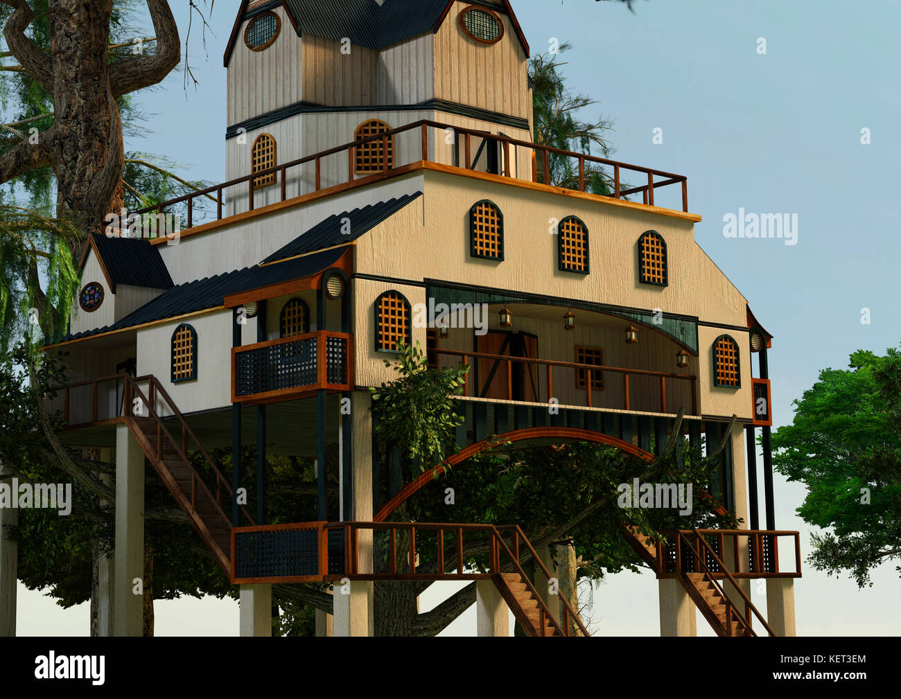 3D rendering of a lodge style tree house Stock Photo - Alamy