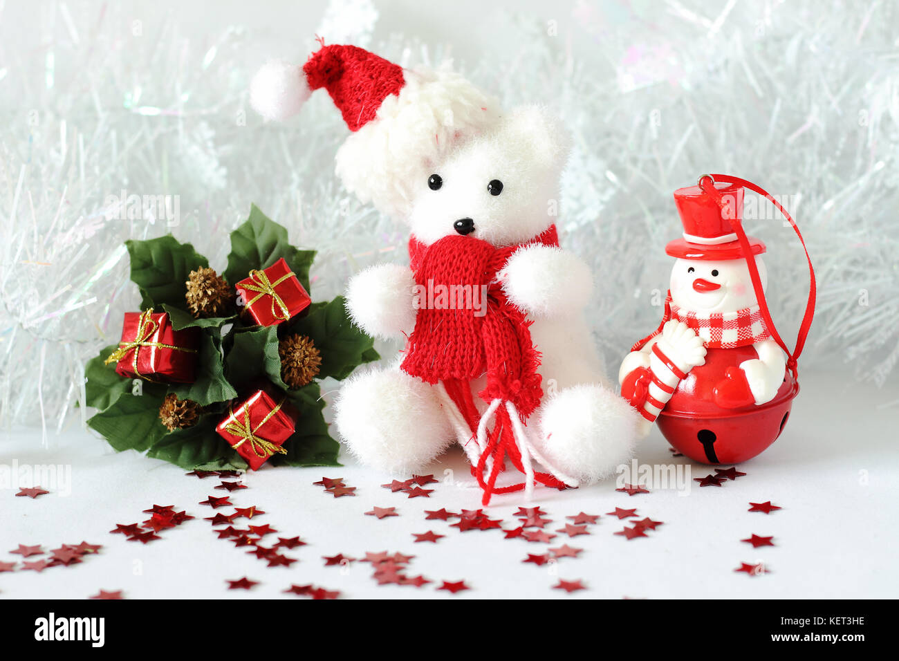gifts with shiny bows on a Christmas party decor Stock Photo - Alamy