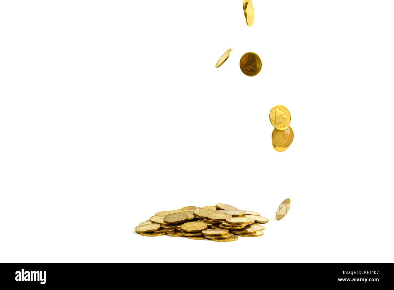Falling gold coins money isolated on the white background, business ...