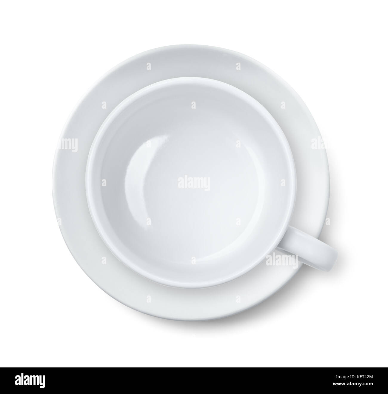 Top view of empty coffee cup and saucer isolated on white Stock Photo ...