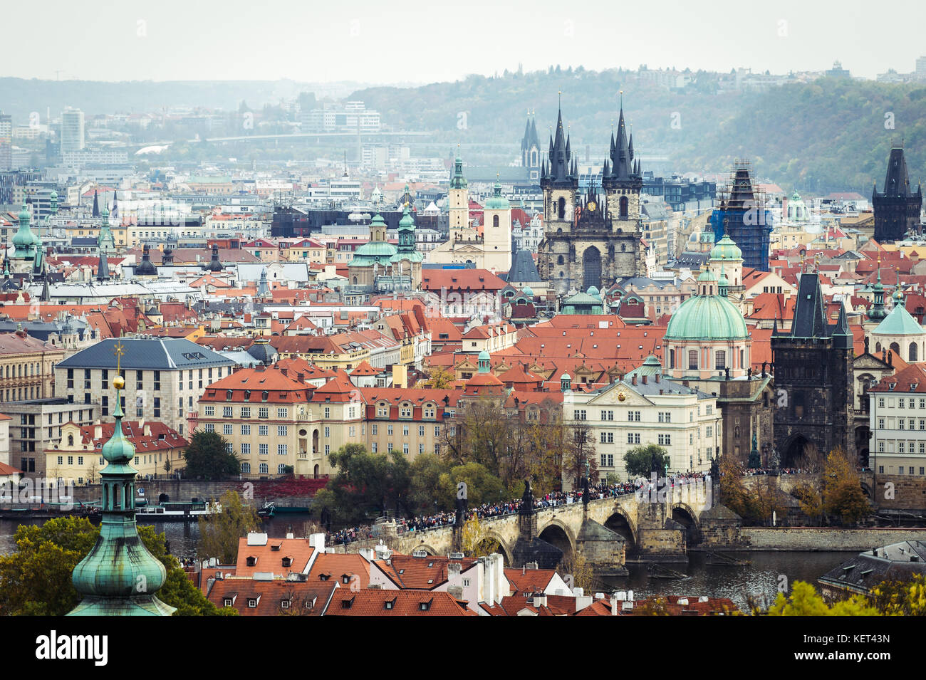 Beautiful Prague cityscape in autumn. Urban landscape of Czech Republic ...