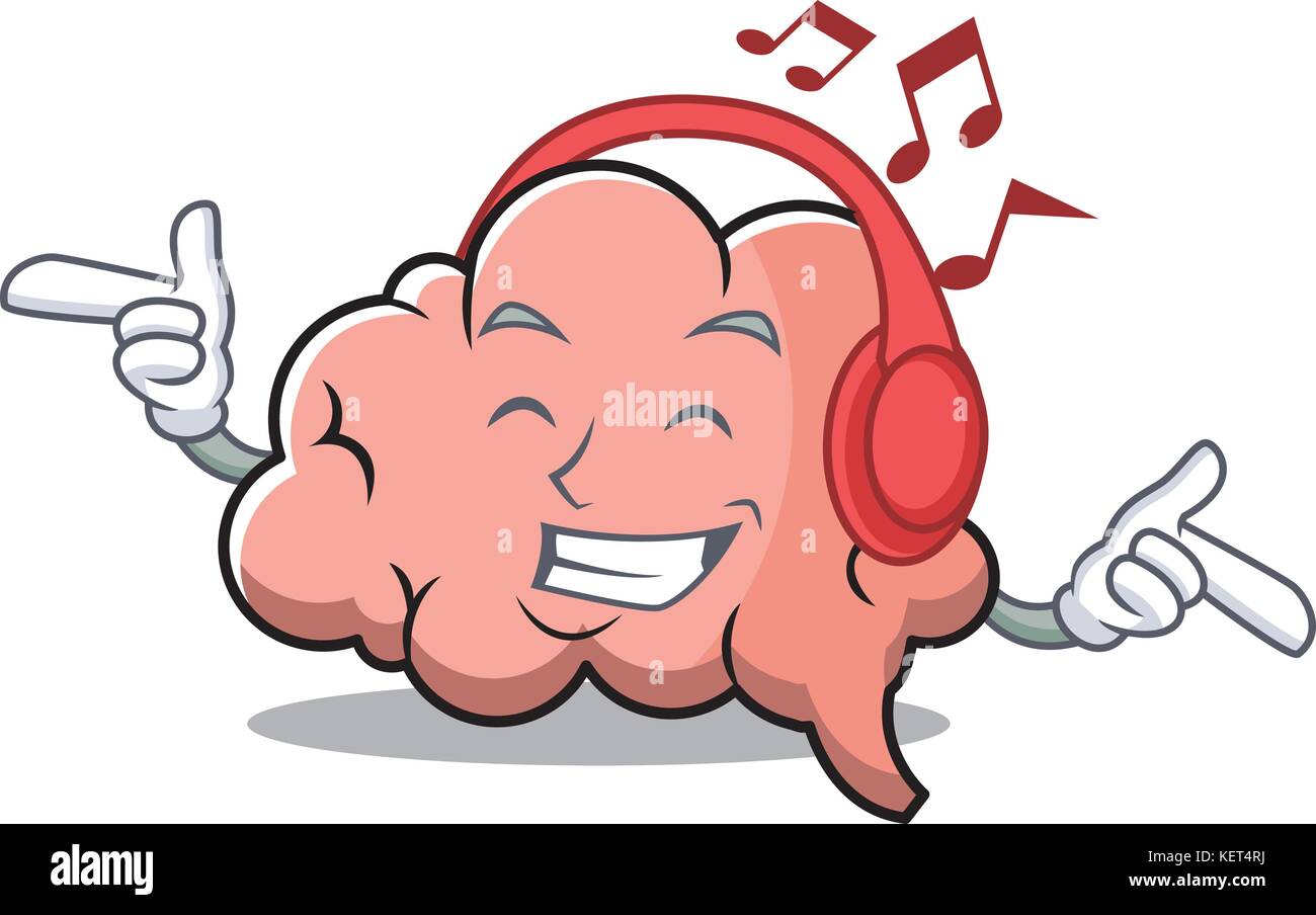 Listening music brain character cartoon mascot Stock Vector Image & Art ...
