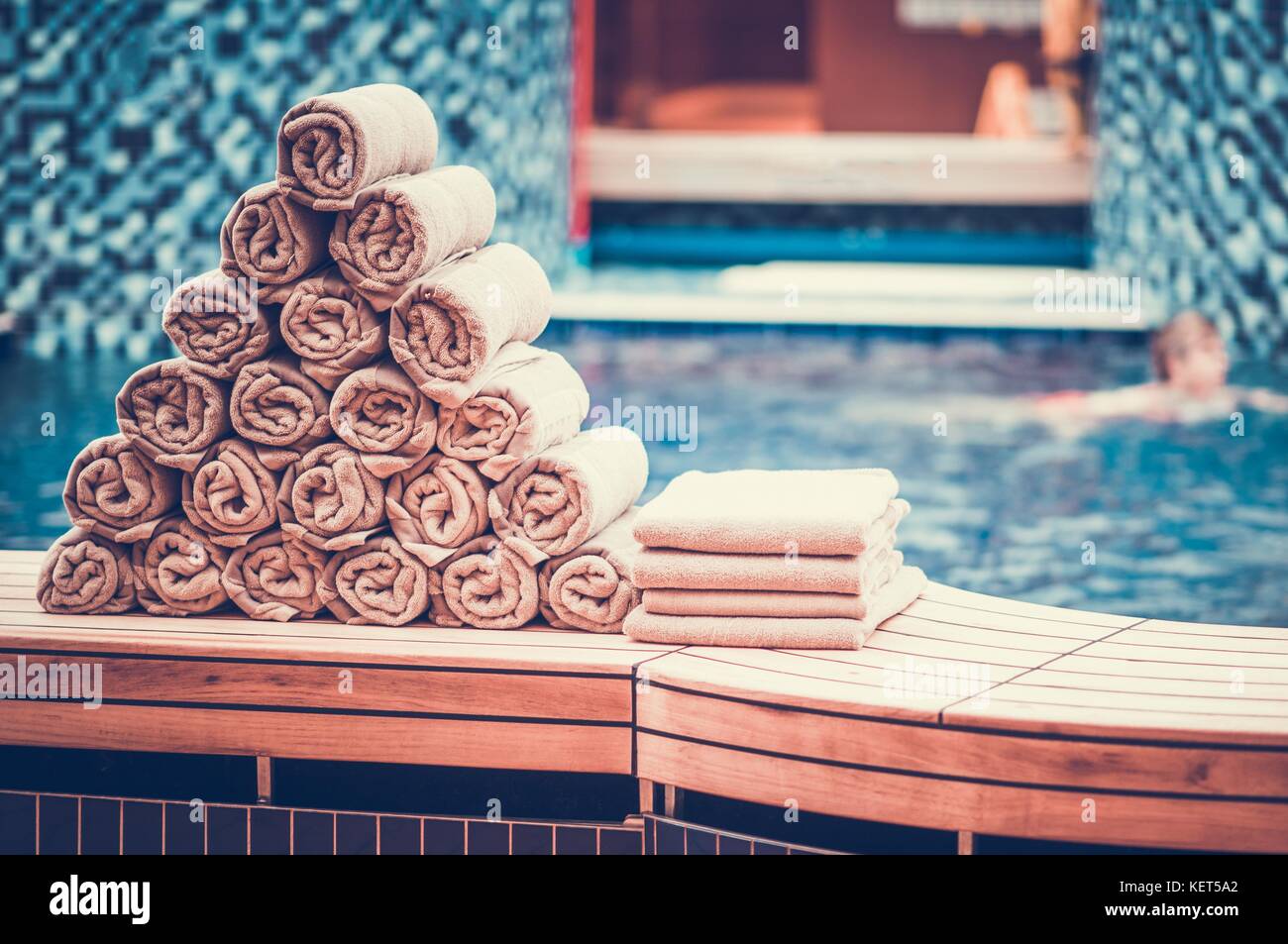 Indoor Swimming Pool Pile of Clean Towels Stock Photo - Alamy