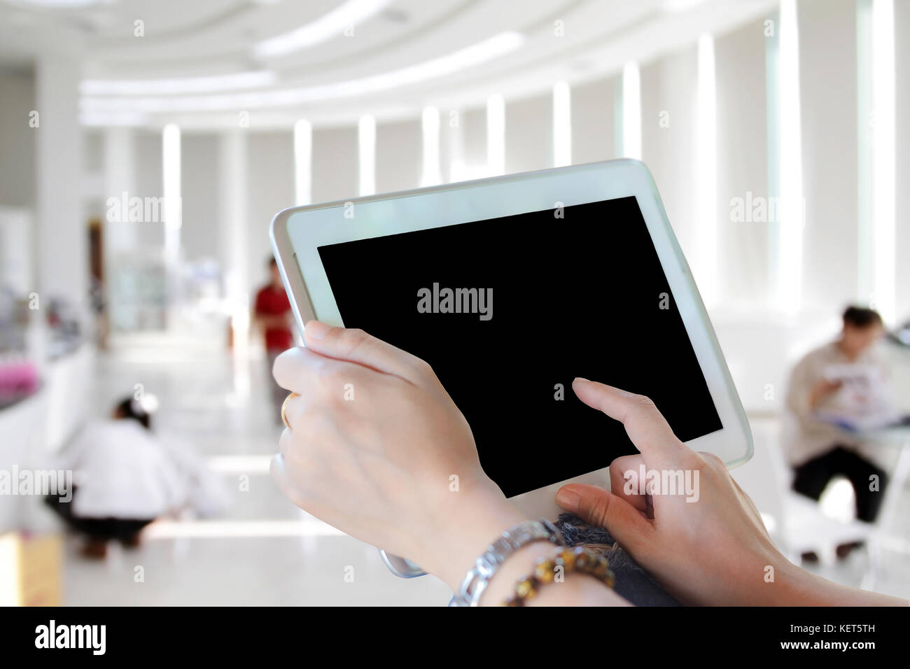 close up asia women using tablet and businesswomen using touch pad on ...