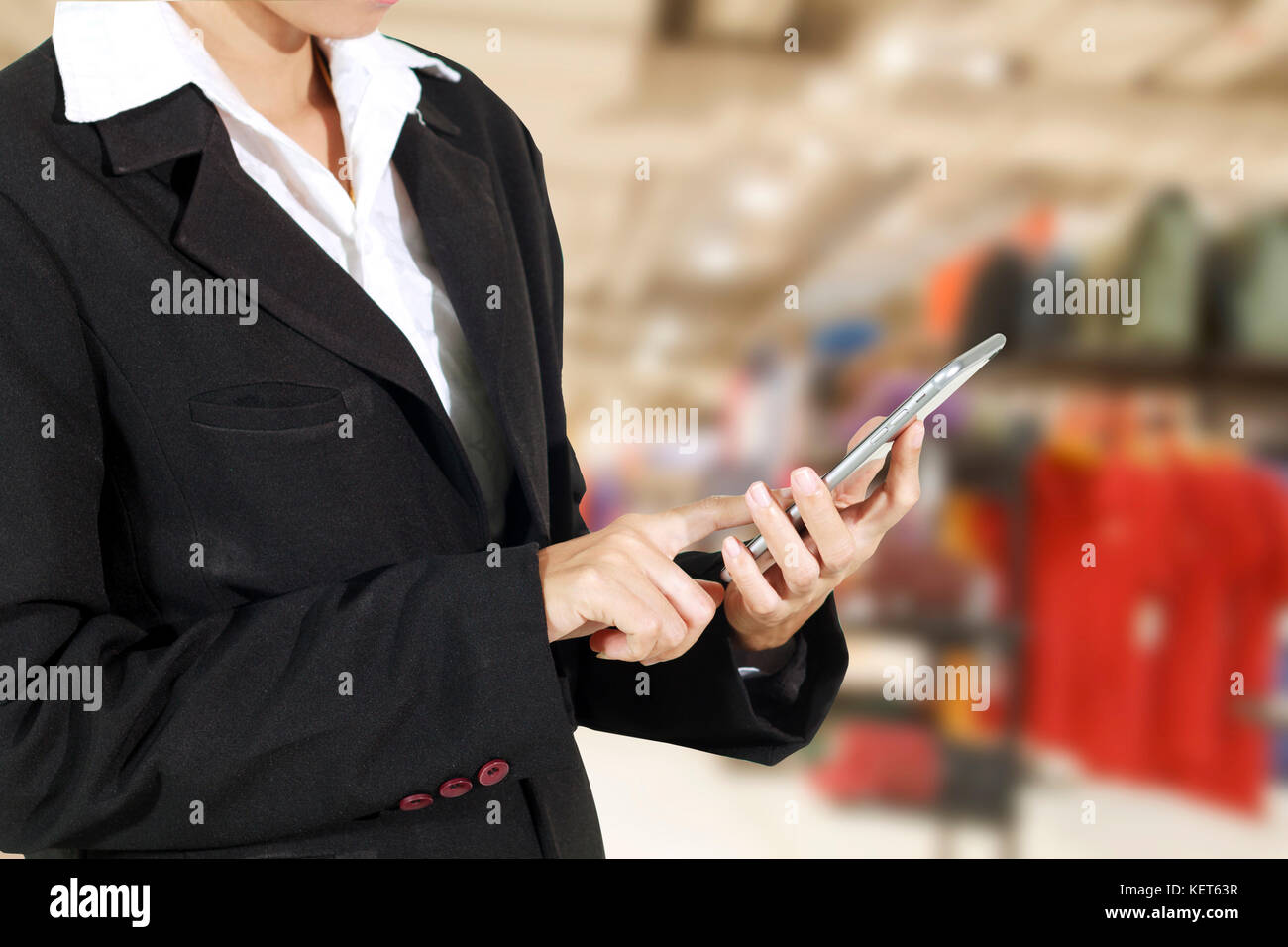 Businessmen and women are using mobile and touch smart phone for ...