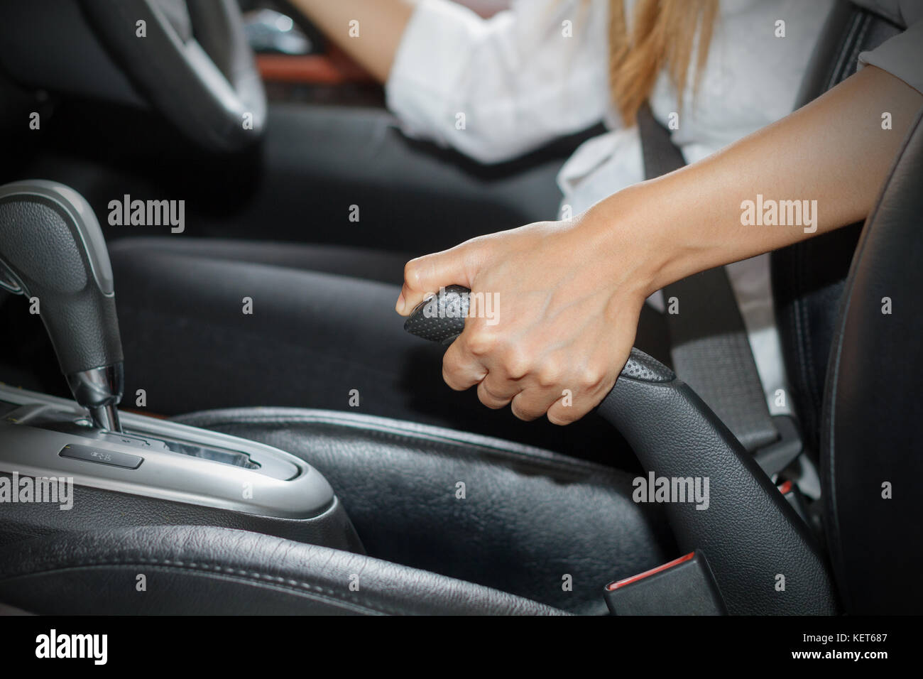 Woman hand brake car hi-res stock photography and images - Alamy