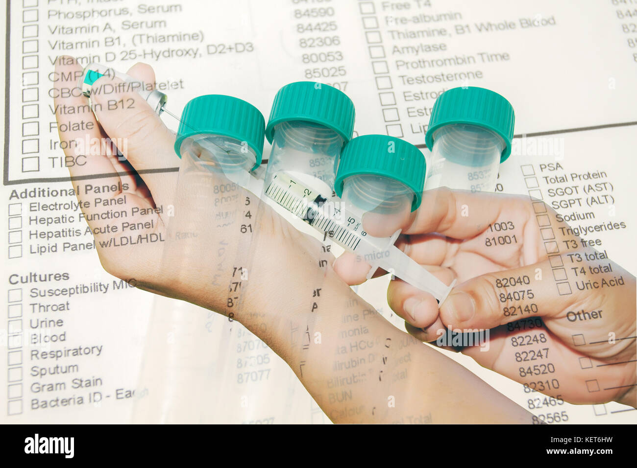 Double exposure Doctor holding medical injection syringe and Medicine ...