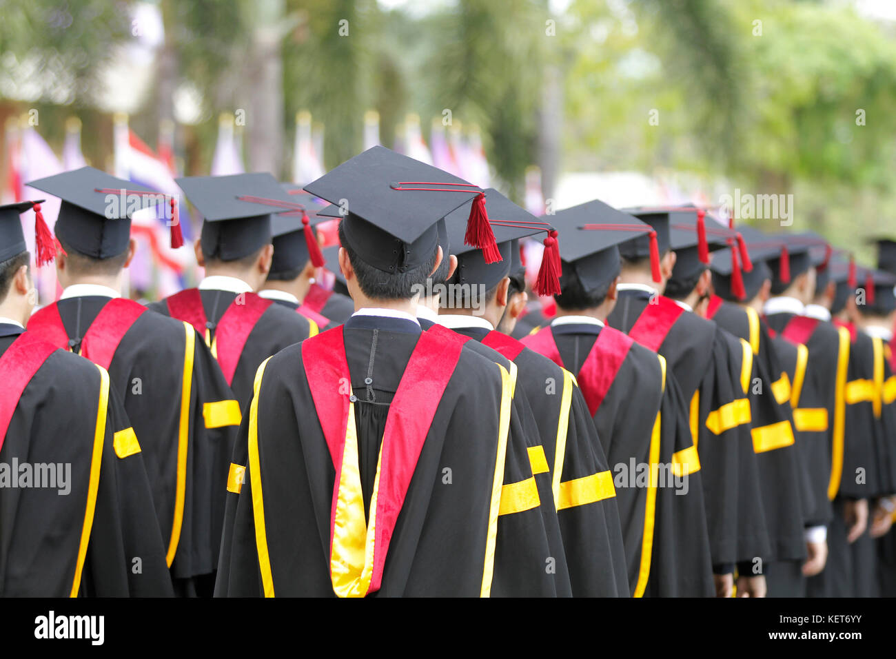 soft focus and blurry of Graduates are walking the line to get a ...