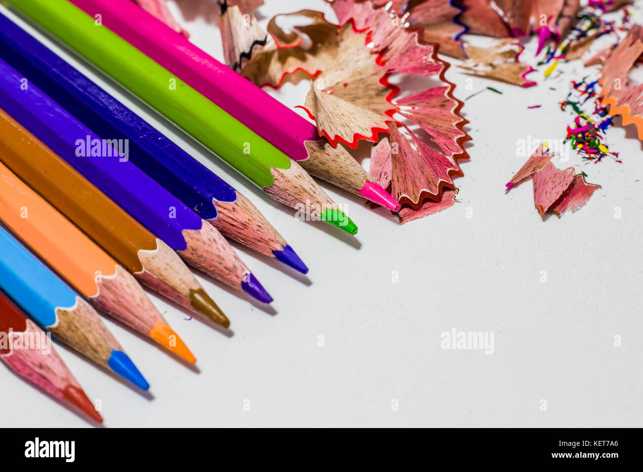 Different color pencils on a white background Stock Photo - Alamy
