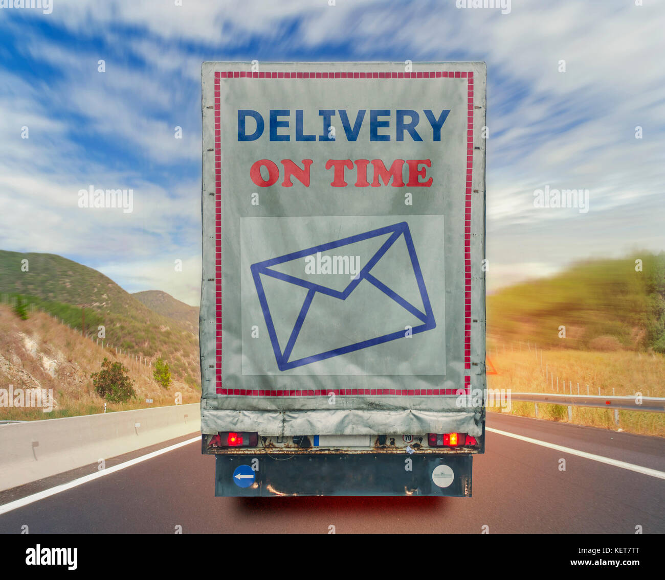 Back view of truck delivery on time transport container on the high way ...