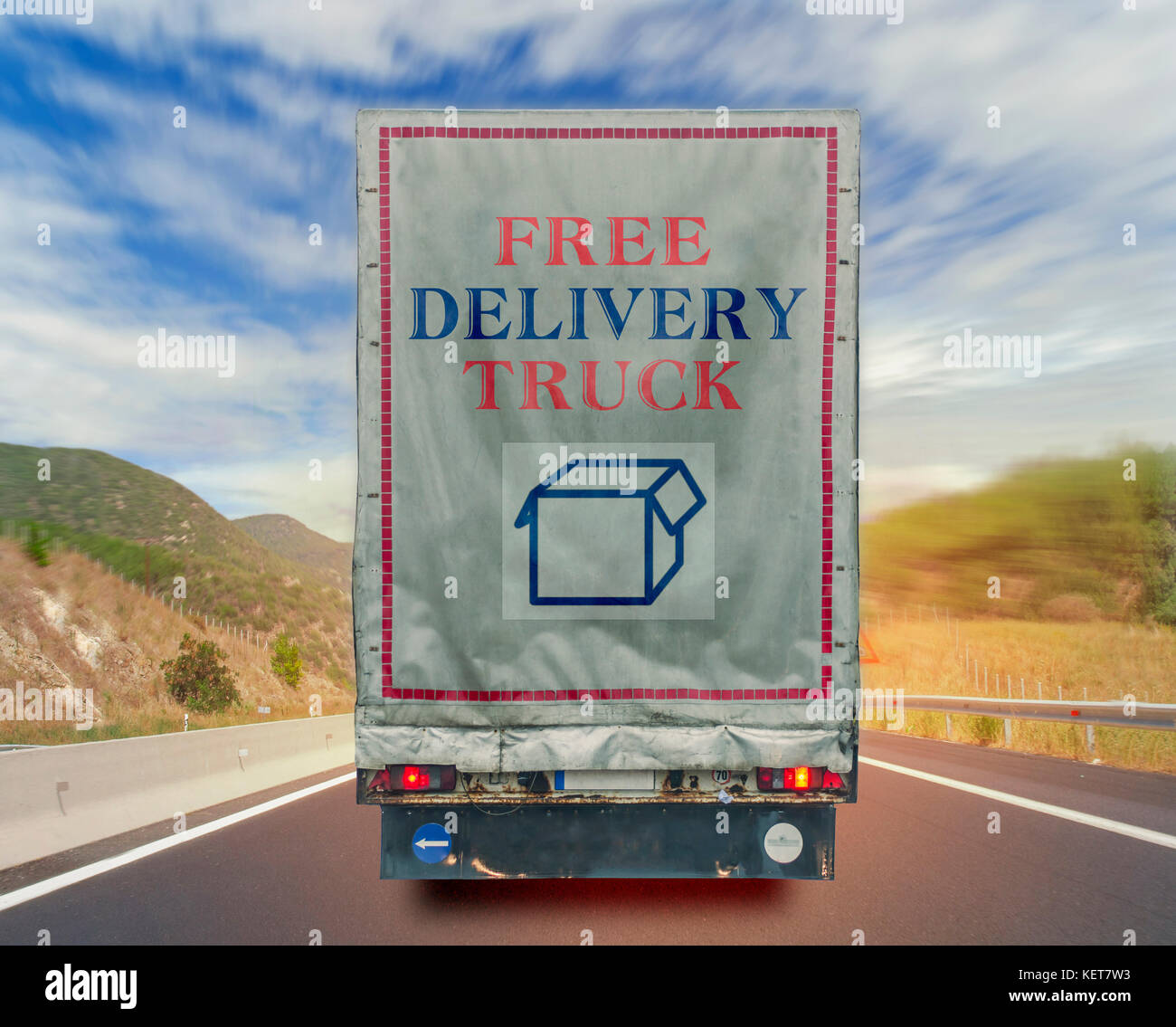 Back view of truck free delivery cargo transport container on the high ...