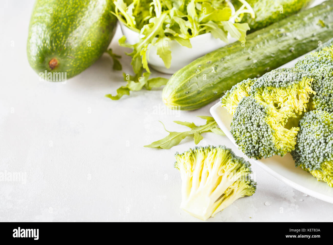 Ingredients for a healthy green vegetable salad. Vegan healthy food ...