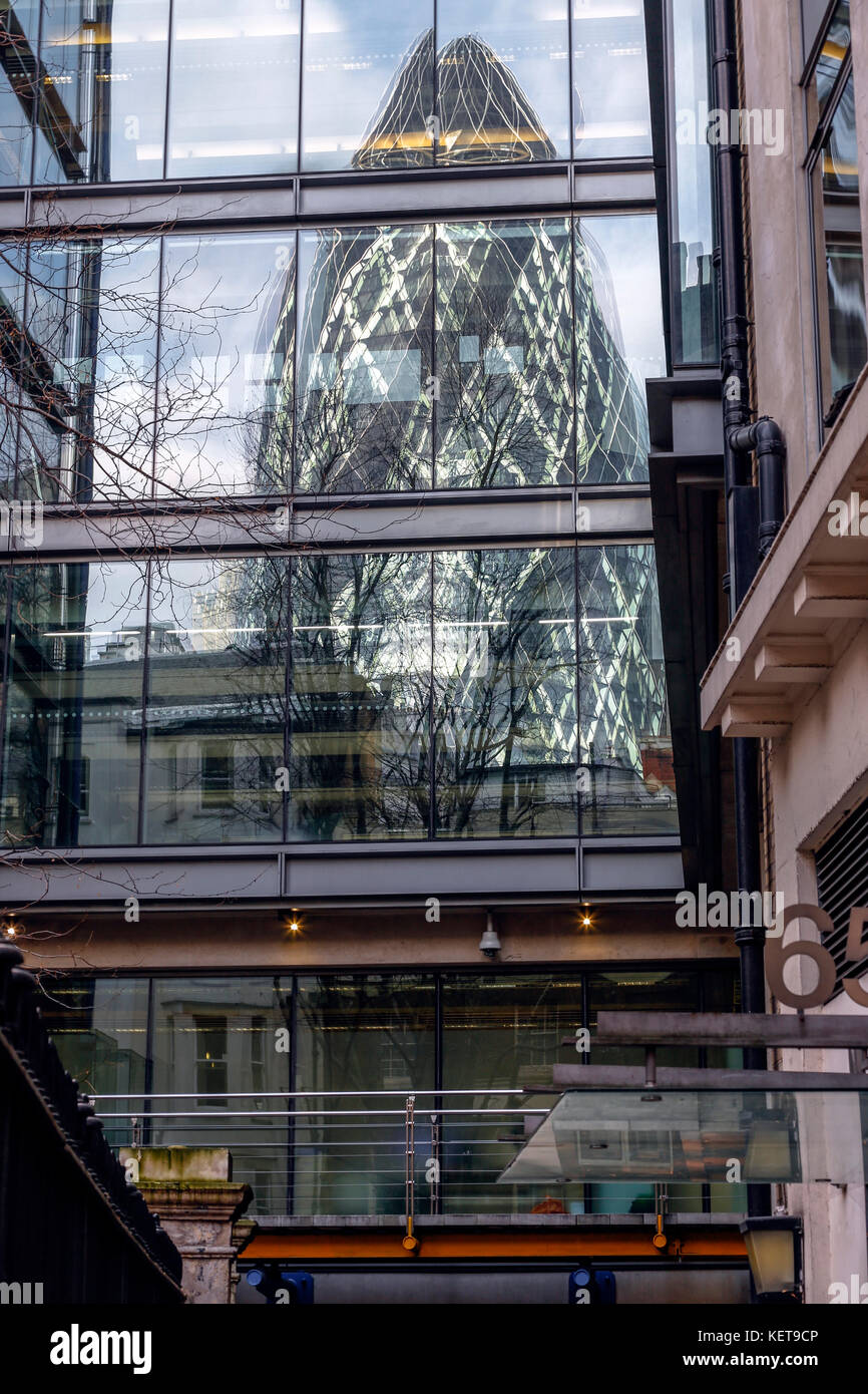 The Gherkin, London, reflection on window Stock Photo - Alamy