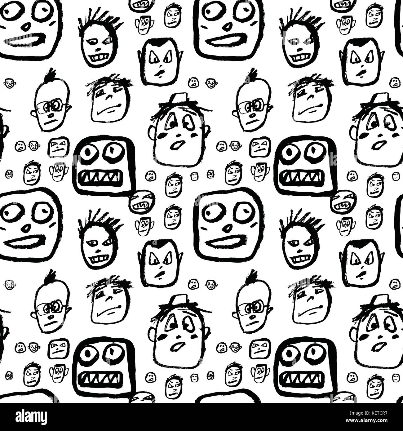 Doodles faces pattern Stock Vector Image & Art - Alamy