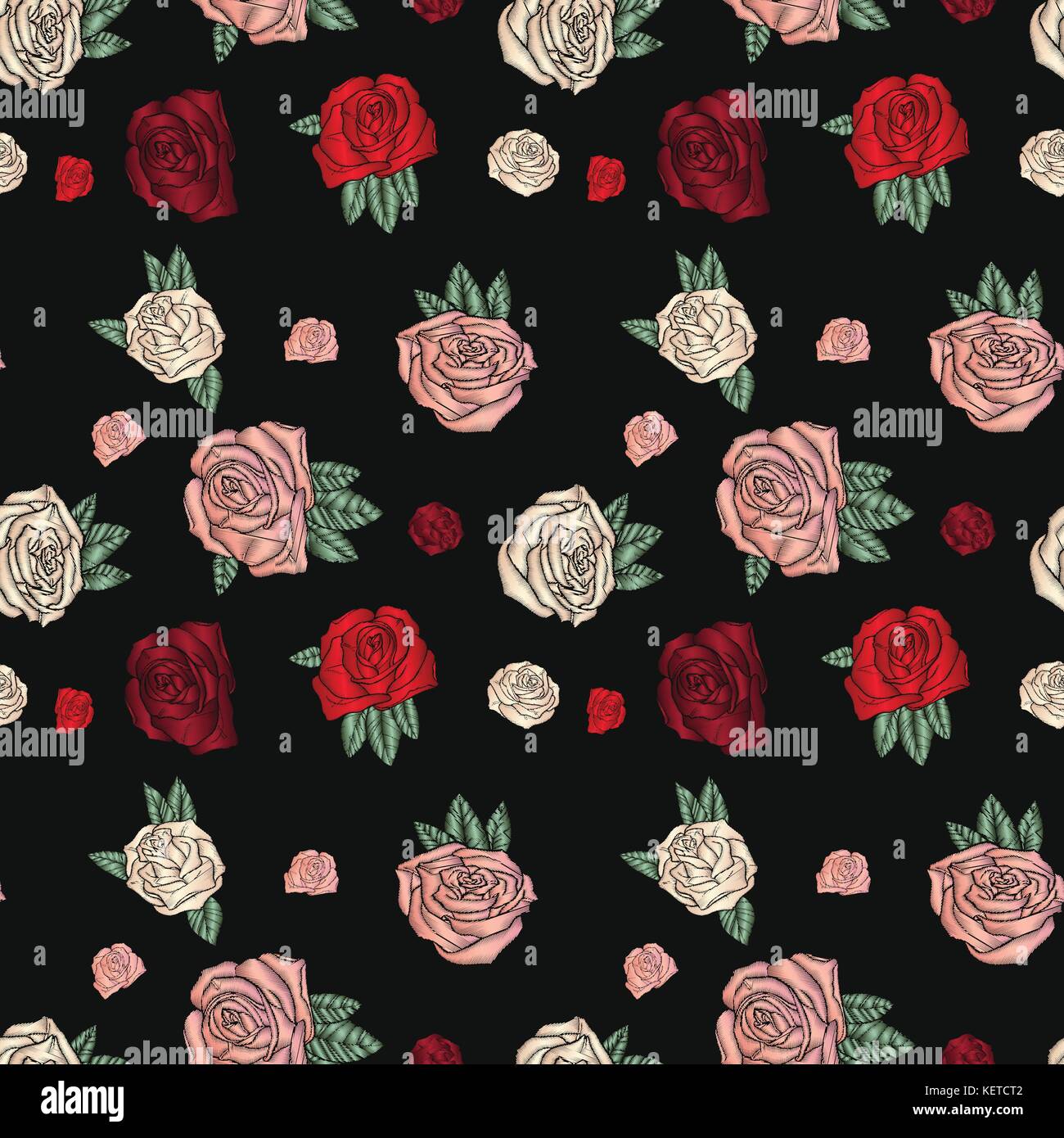 Embroidery seamless pattern with roses Stock Vector Image & Art - Alamy