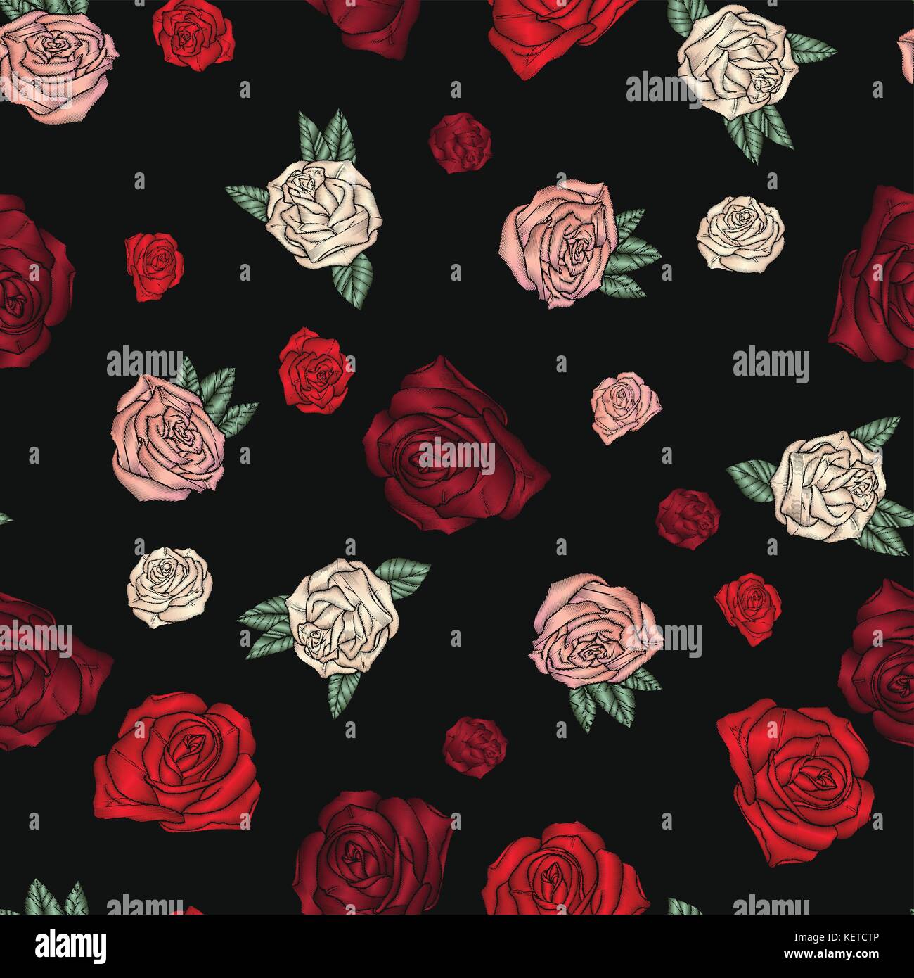 Embroidery seamless pattern with roses Stock Vector Image & Art - Alamy