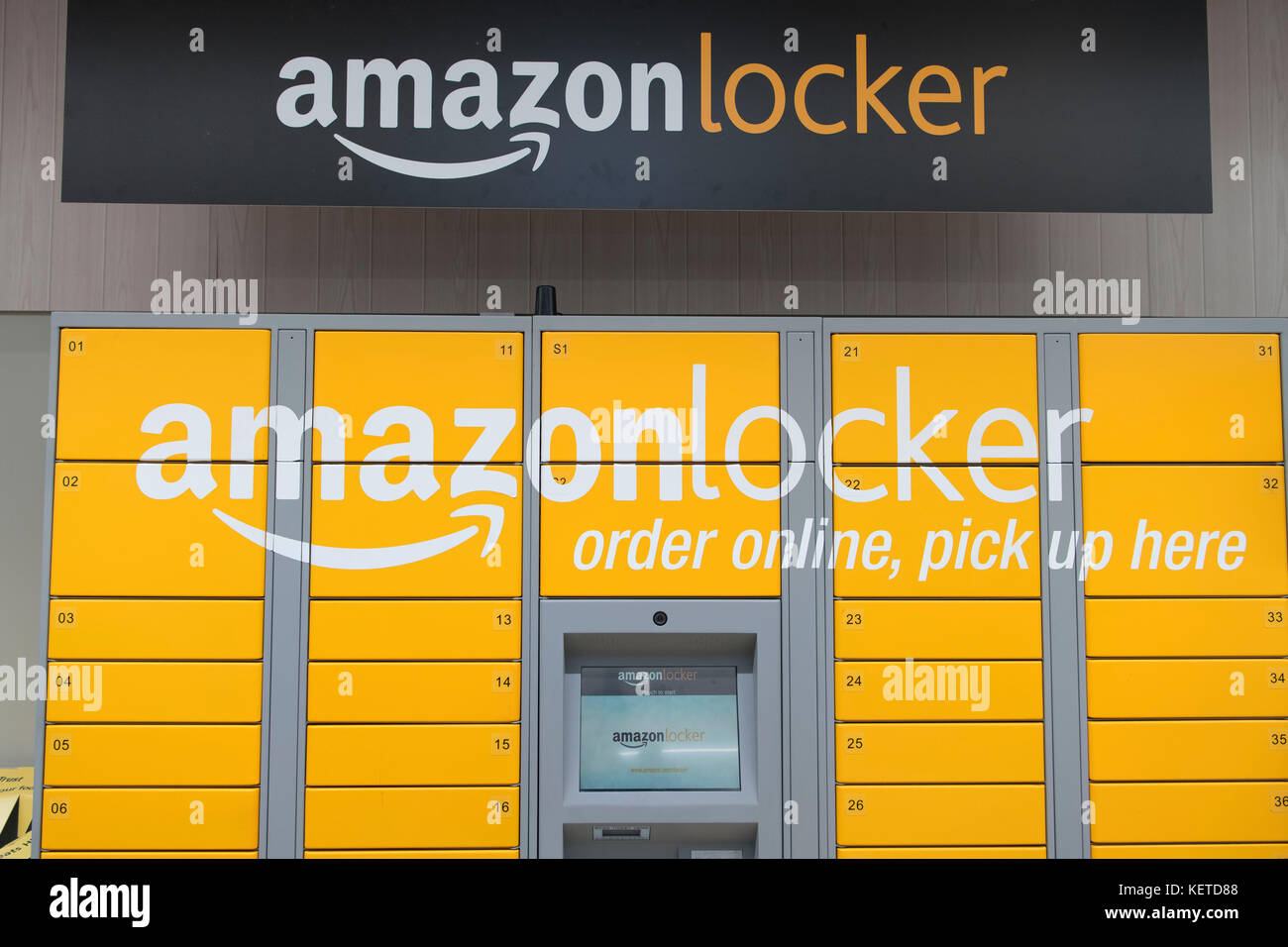 An Amazon locker in a supermarket newsagent convenience store Stock ...