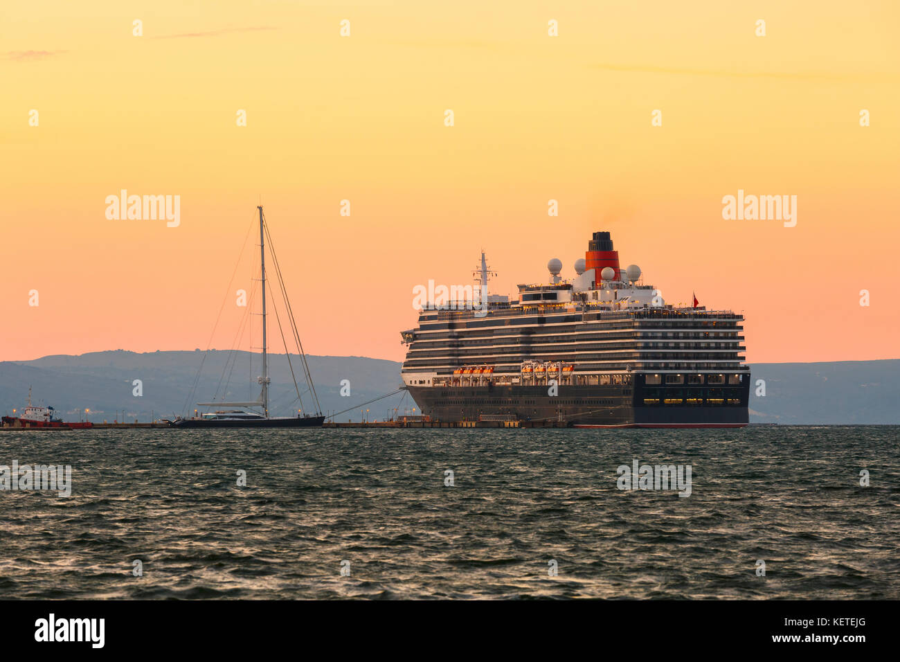 Cruise ship in the port of Argostoli town on Kefalonia island in Greece ...