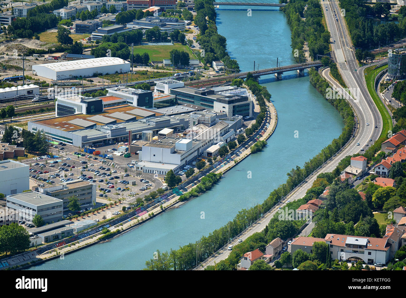 Amazing view with bridge over Isere river .View from above, from Fort ...
