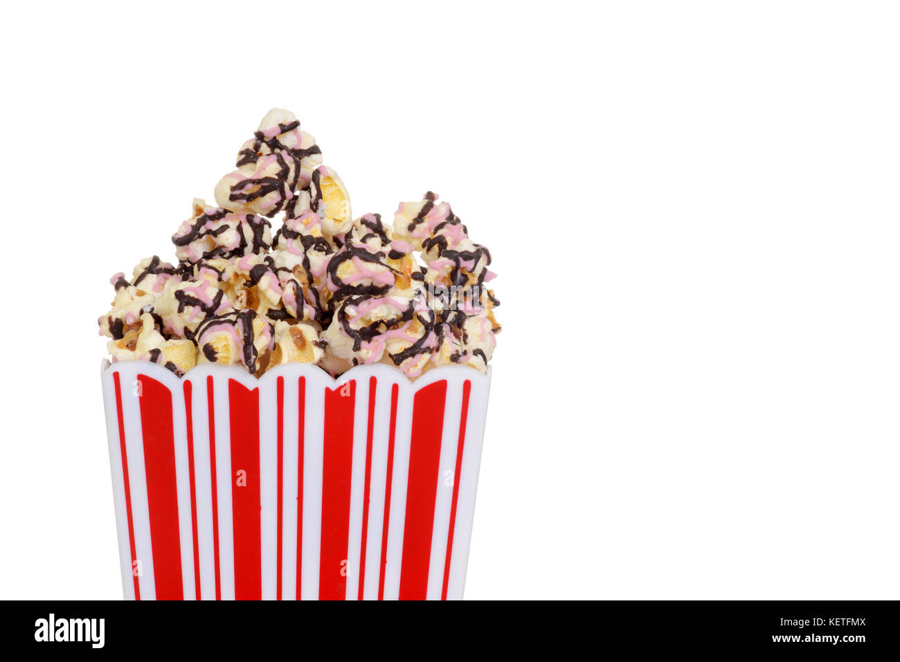 closeup container of chocolate raspberry popcorn Stock Photo - Alamy