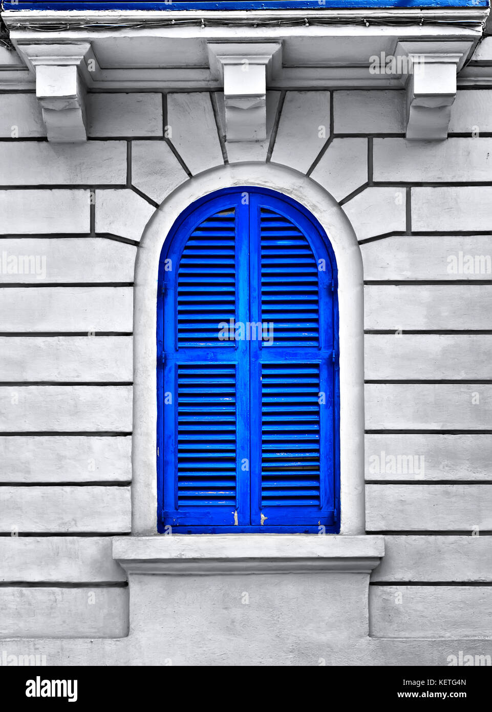 A blue louvered window Stock Photo - Alamy