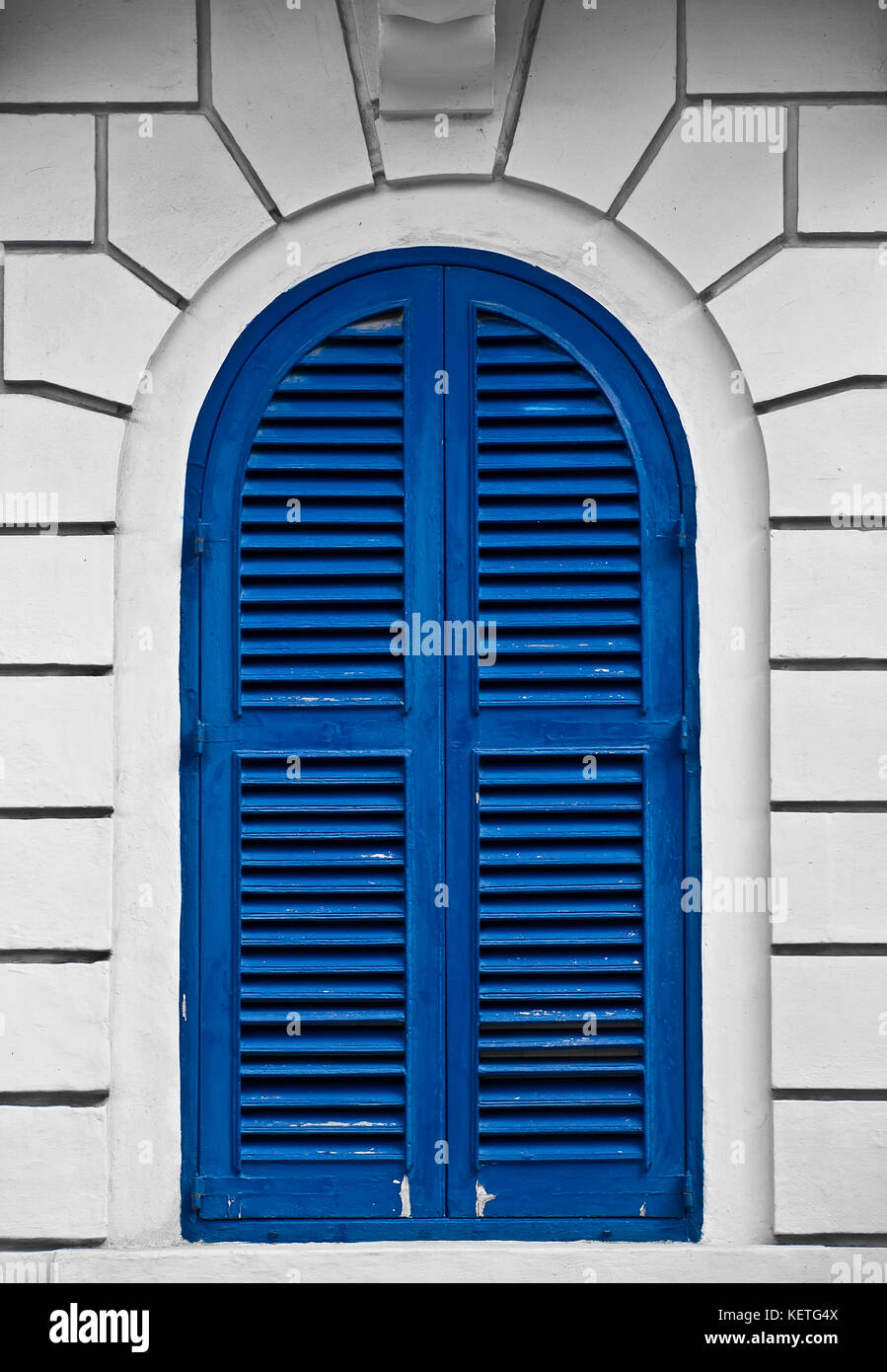 A blue louvered window on an old house in Malta Stock Photo - Alamy