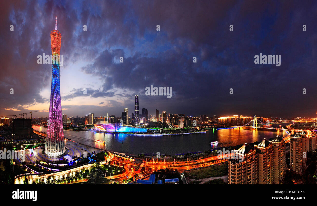 Night view of Guangzhou city building in Guangdong province,China Stock ...