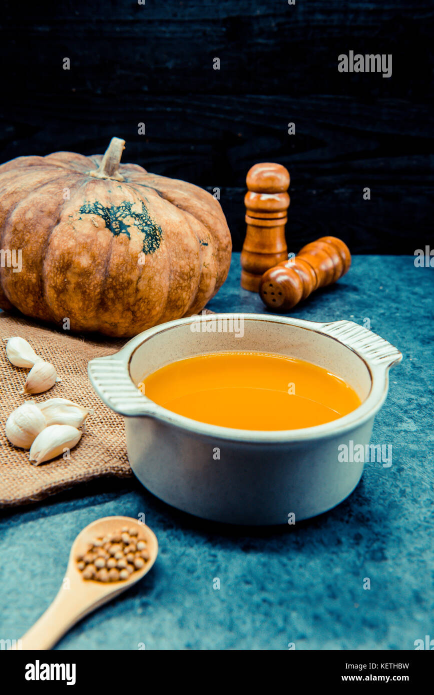 pumpkin soup for Halloween and Thanksgiving party Stock Photo - Alamy