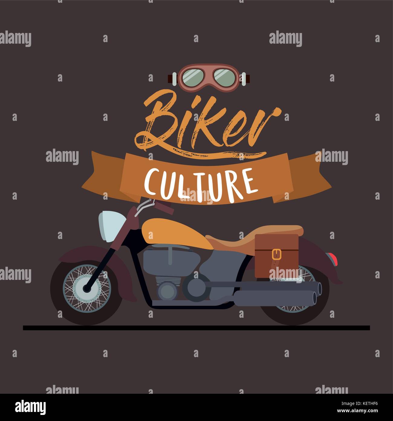 biker culture poster with classic vintage motorcycle with leather bag ...