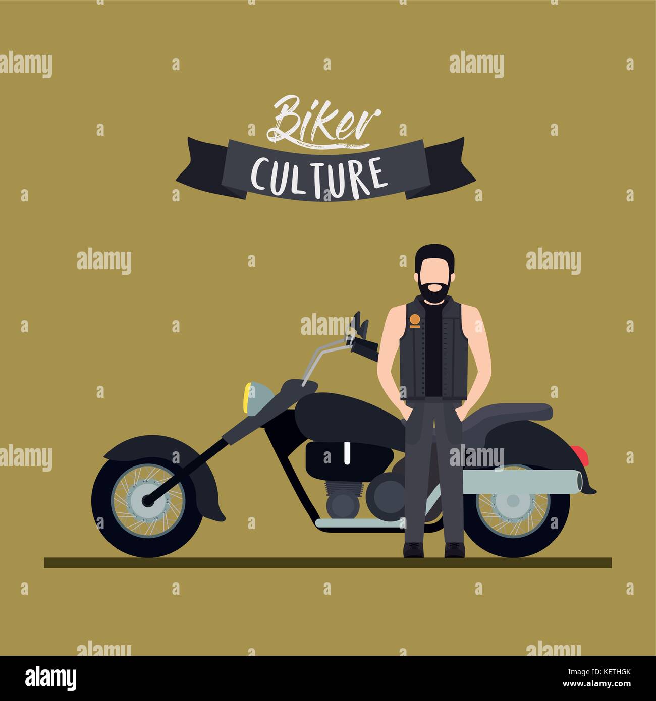 biker culture poster with man and classic motorcycle with long ...