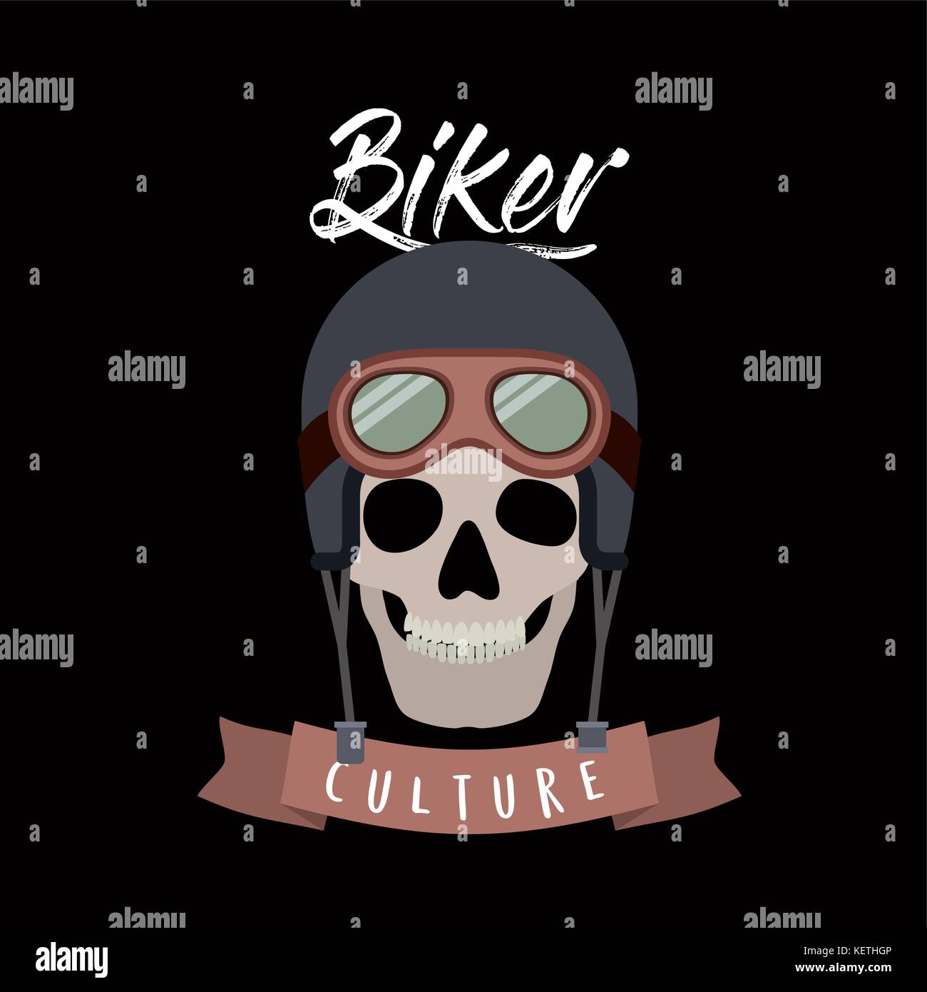 biker culture poster with skull with helmet and glasses of motorcyclist ...