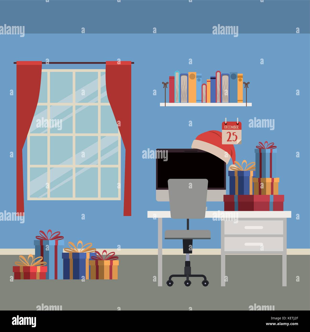 christmas home scene with window background and office desktop with ...