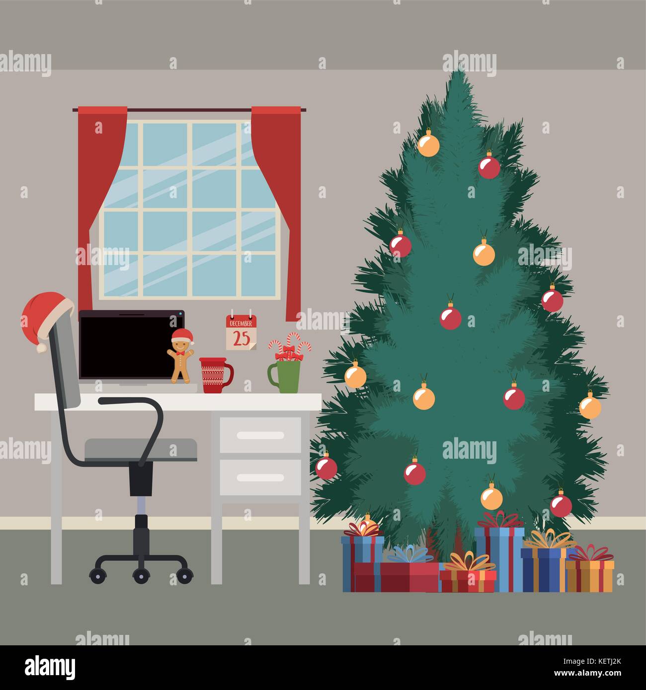 christmas scene with window background and office desktop with desktop ...