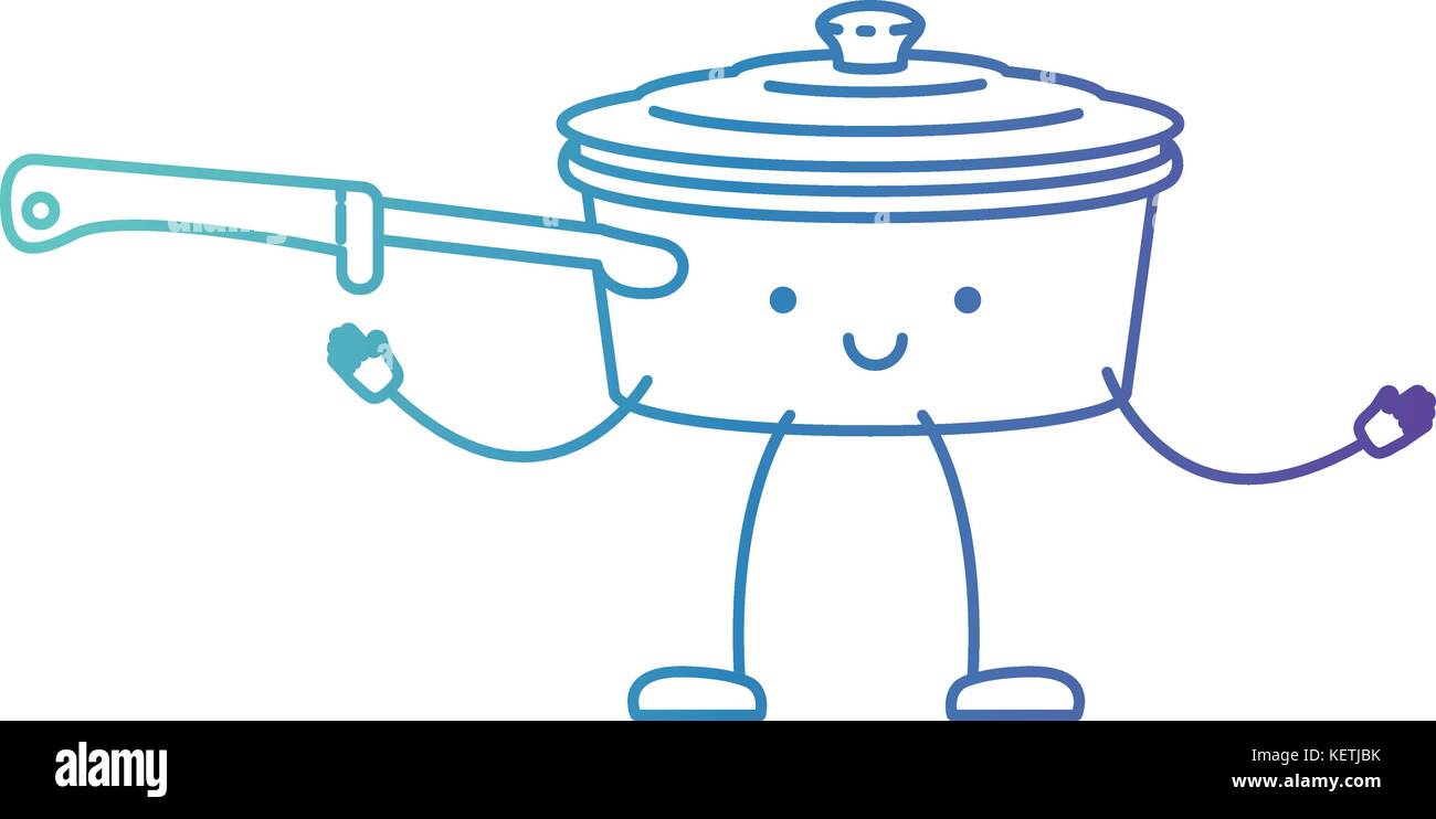 pan with handle and lid cartoon in degraded blue color contour Stock ...