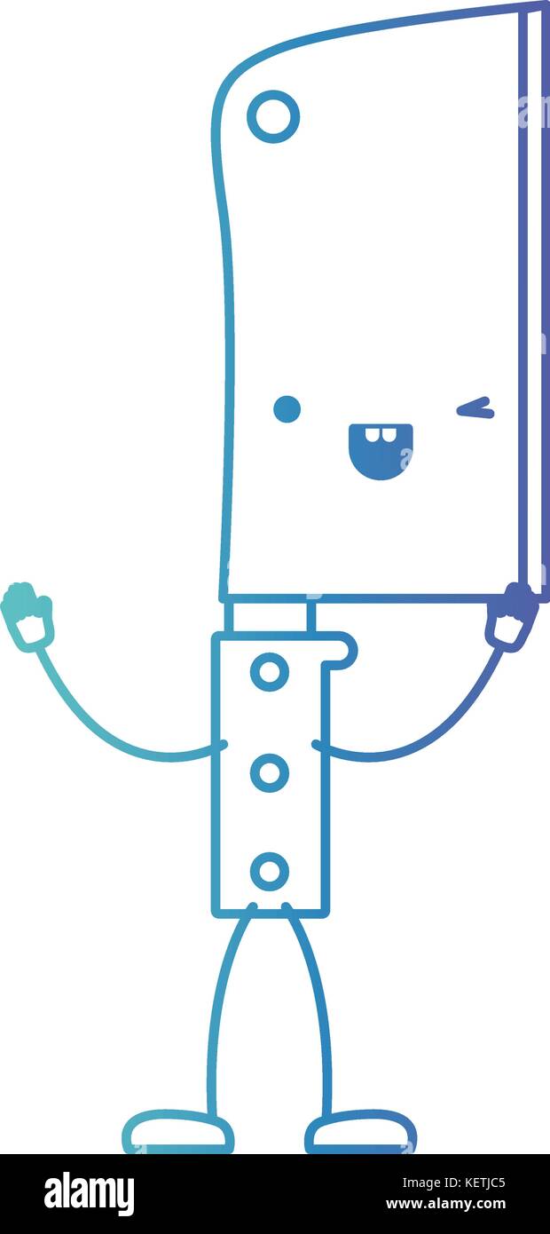 butcher knife utensil cartoon in degraded blue color contour Stock ...