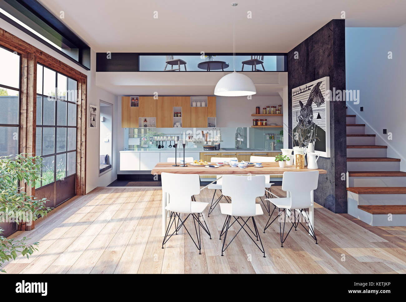 modern kitchen interior. 3d rendering concept Stock Photo - Alamy