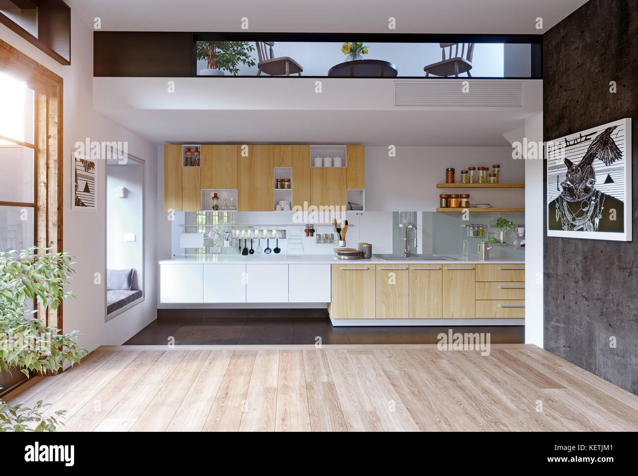 modern kitchen interior. 3d rendering concept Stock Photo - Alamy