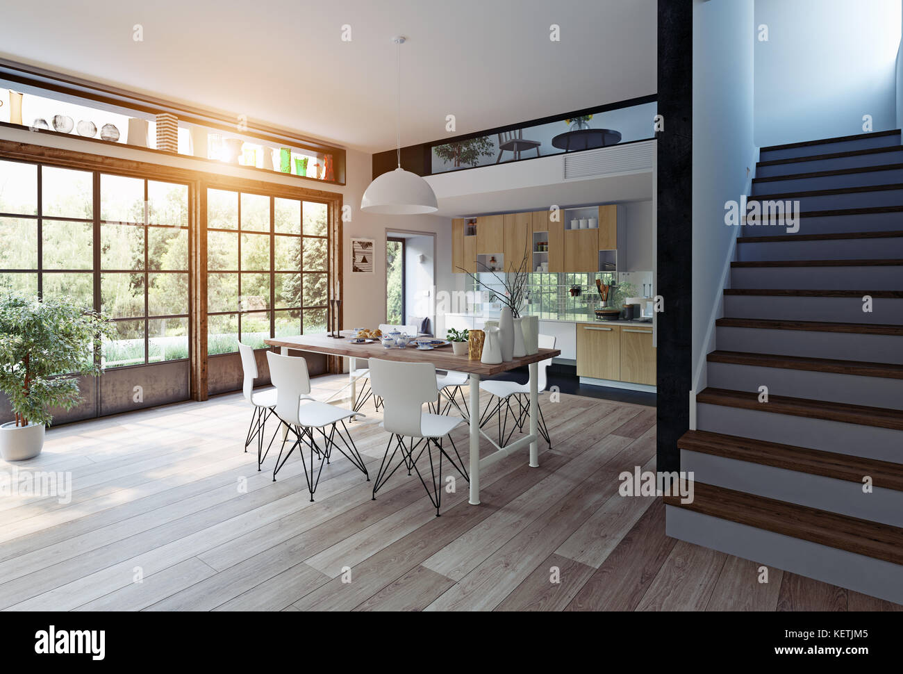 modern kitchen interior. 3d rendering concept Stock Photo - Alamy