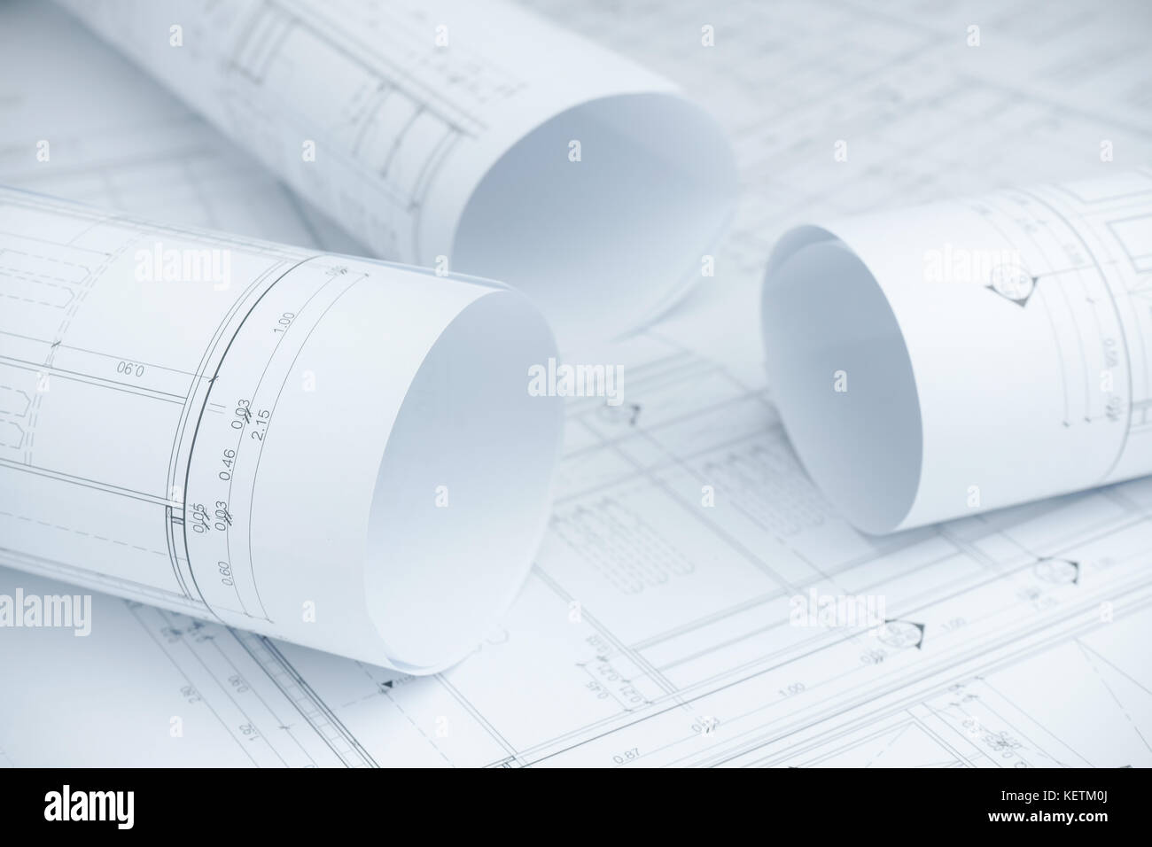 architectural drawing paper rolls of a dwelling for construction Stock ...