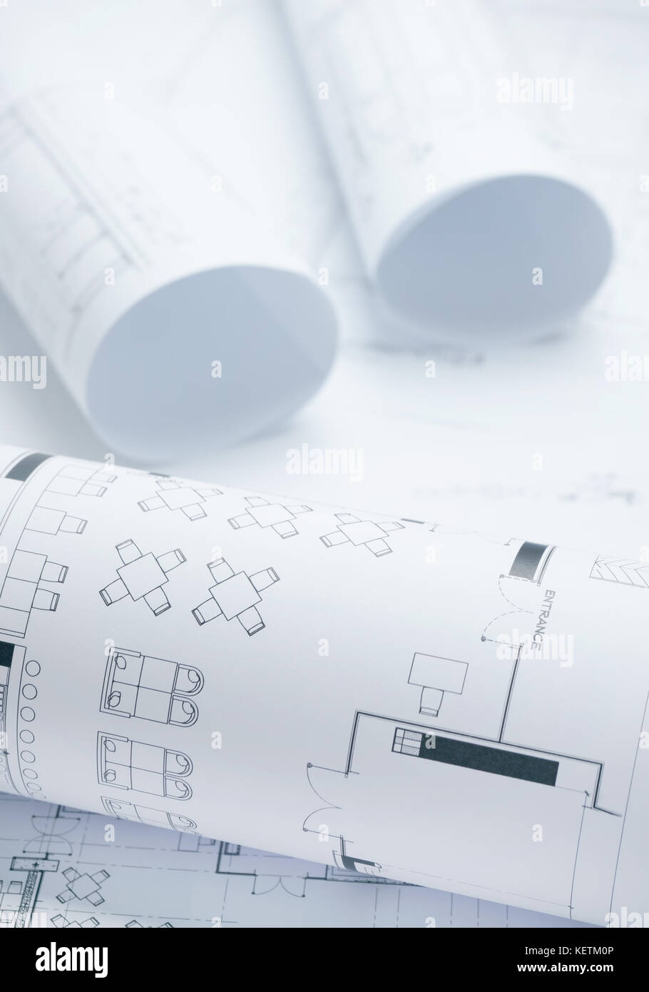 architectural drawing paper rolls of a dwelling for construction Stock ...