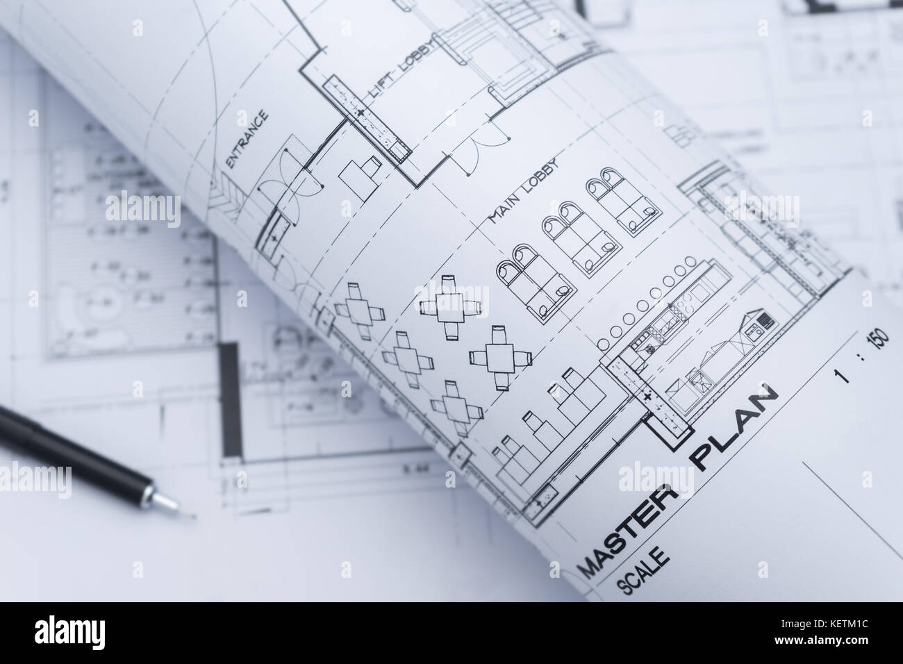 architectural drawing paper rolls of a dwelling for construction Stock ...