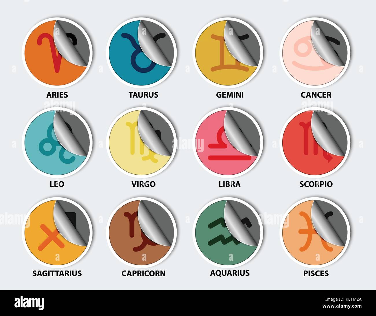 Colorful sticker paper of twelve zodiac horoscope signs symbol icon ...