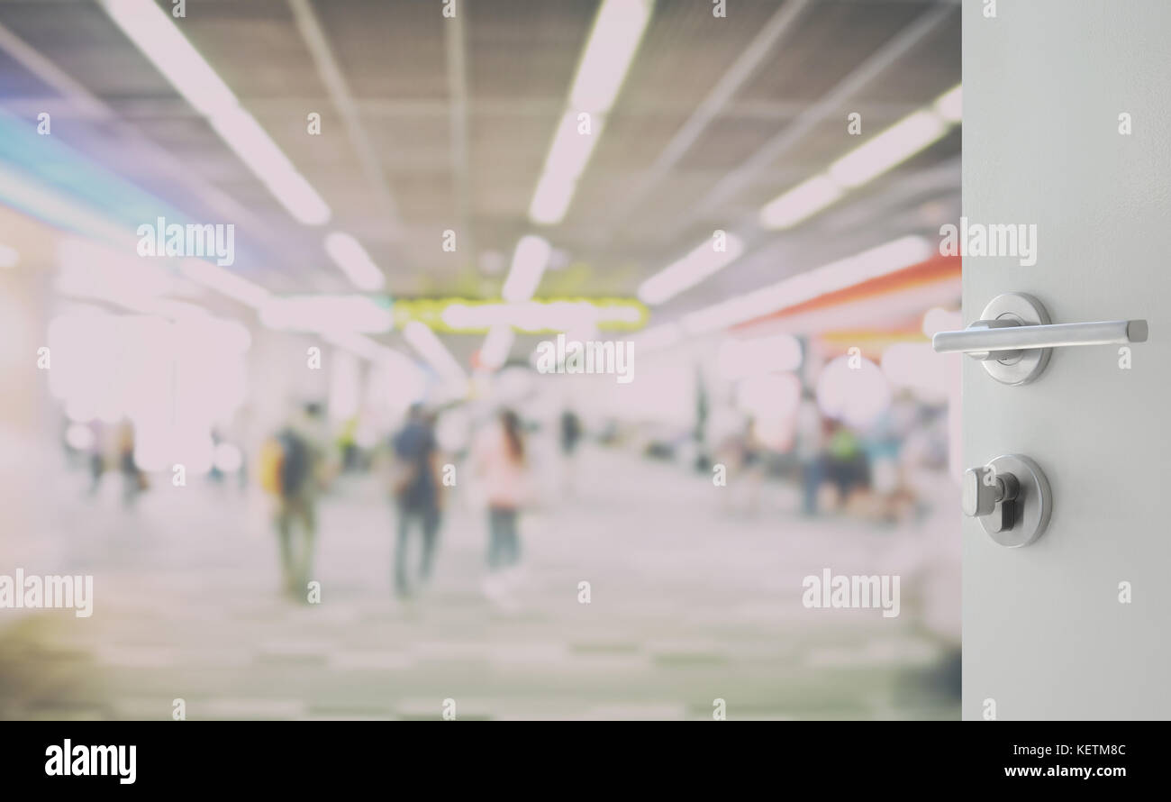 opened white door to walk way at boarding gate in airport Stock Photo ...