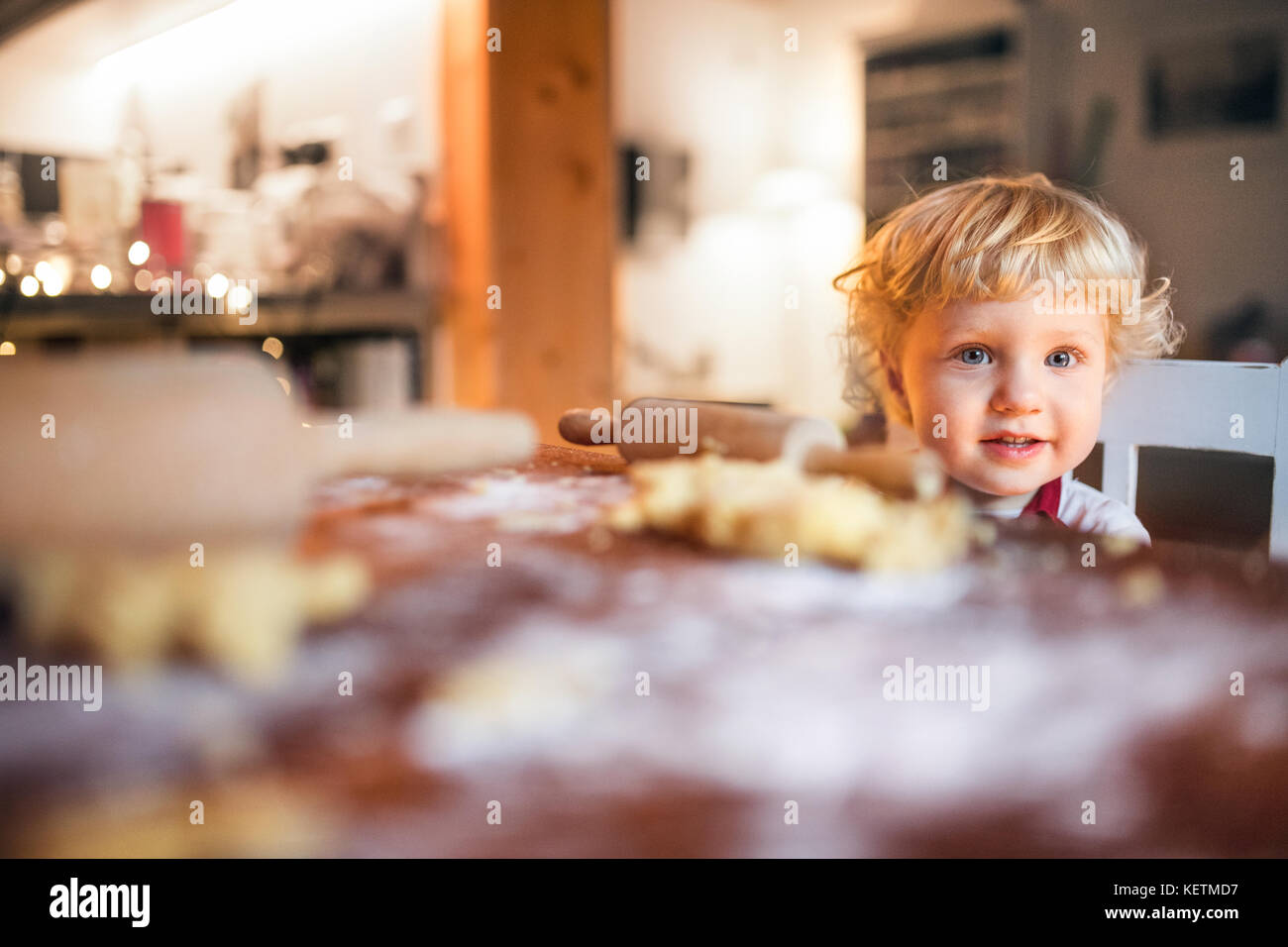 Toddler boy making gingerbread cookies at home Stock Photo - Alamy