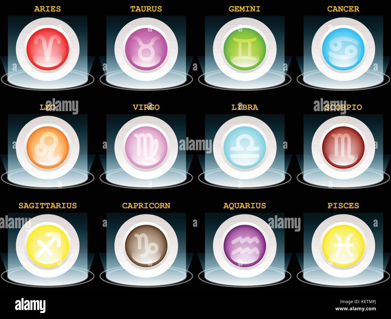 Colorful Horoscope astrology zodiac sign symbol with 3d simple white ...