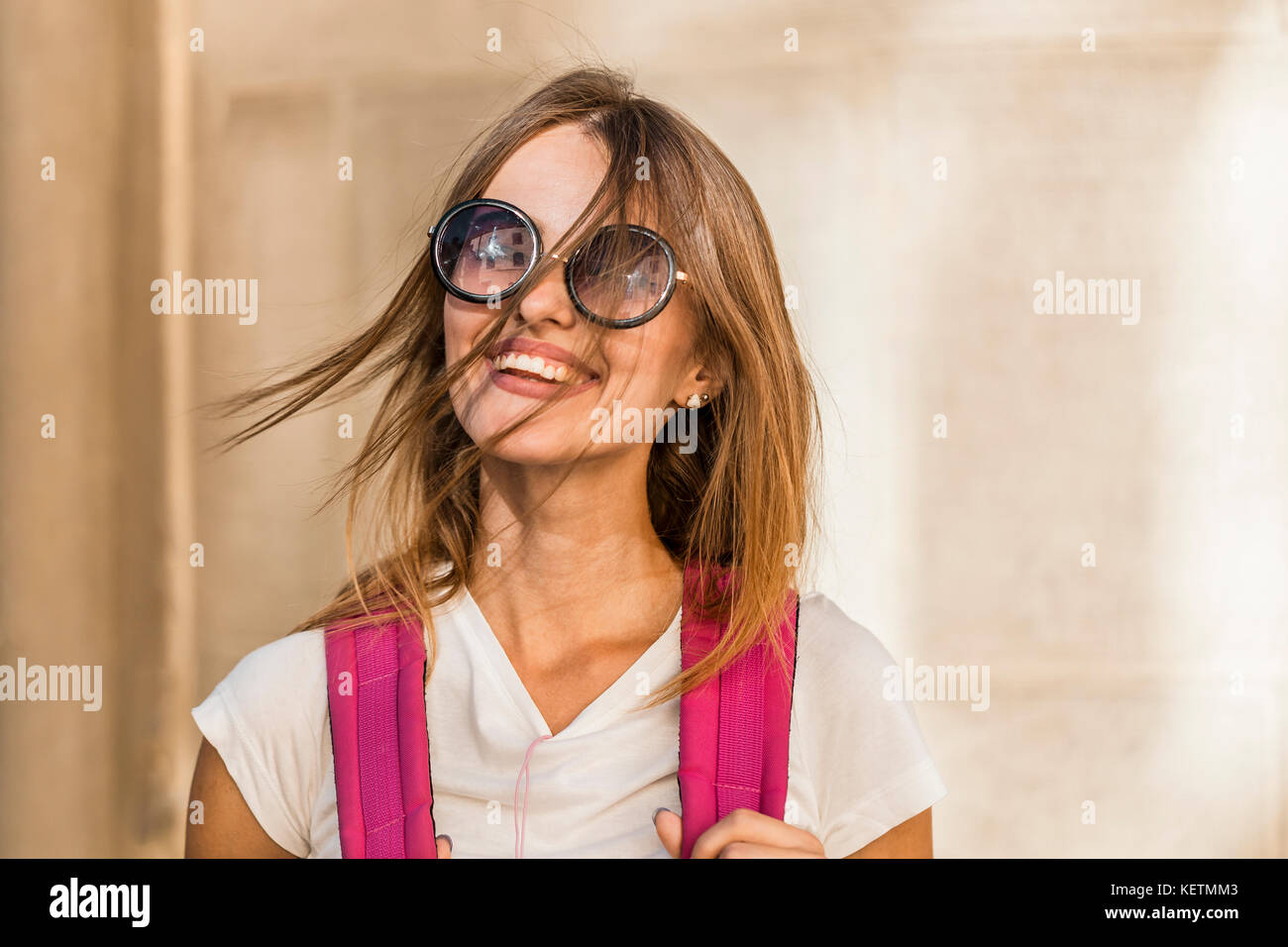 Smiling Student Tourist Girl Stock Photo - Alamy