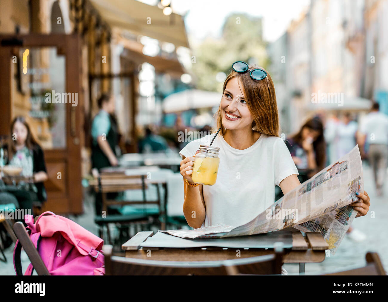 Break with Drink in a Street Cafe Stock Photo - Alamy